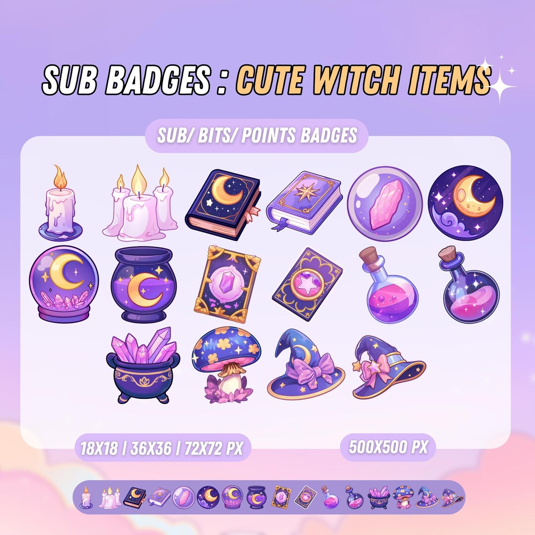 Cute Witch Items Badges for Twitch Subscribers - Twitch Sub Badges ...
