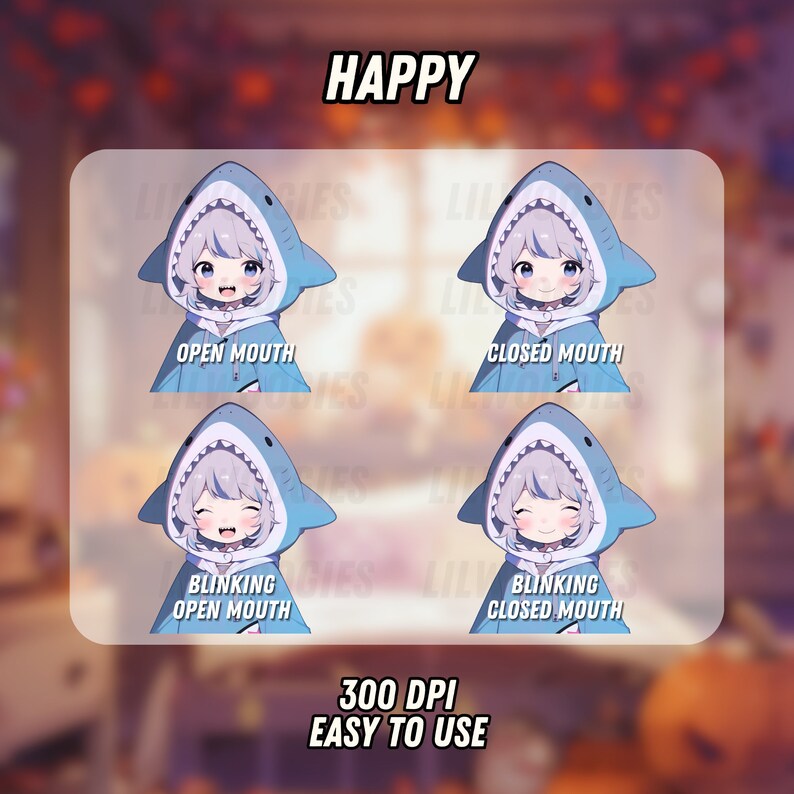 Cute Shark Girl Pngtuber Kawaii Chibi Ready for Twitch Vtuber Avatar ...