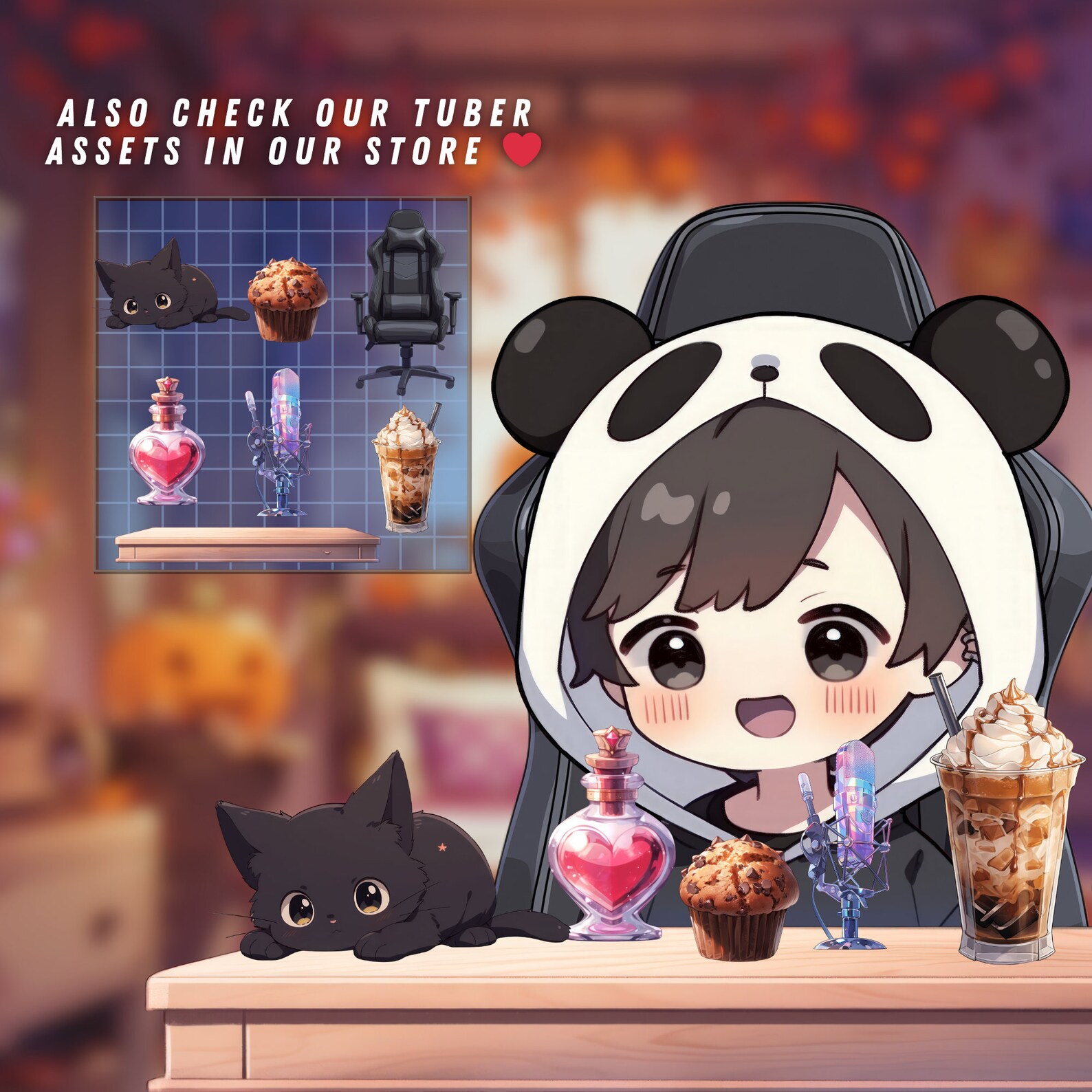 Cute Panda Boy Pngtuber Kawaii Ready for Twitch Vtuber Avatar Streaming ...