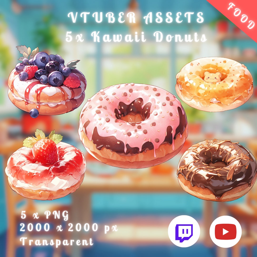 5x Cute Sugary Donuts | Pngtuber | Transparent Props | Vtuber Assests ...
