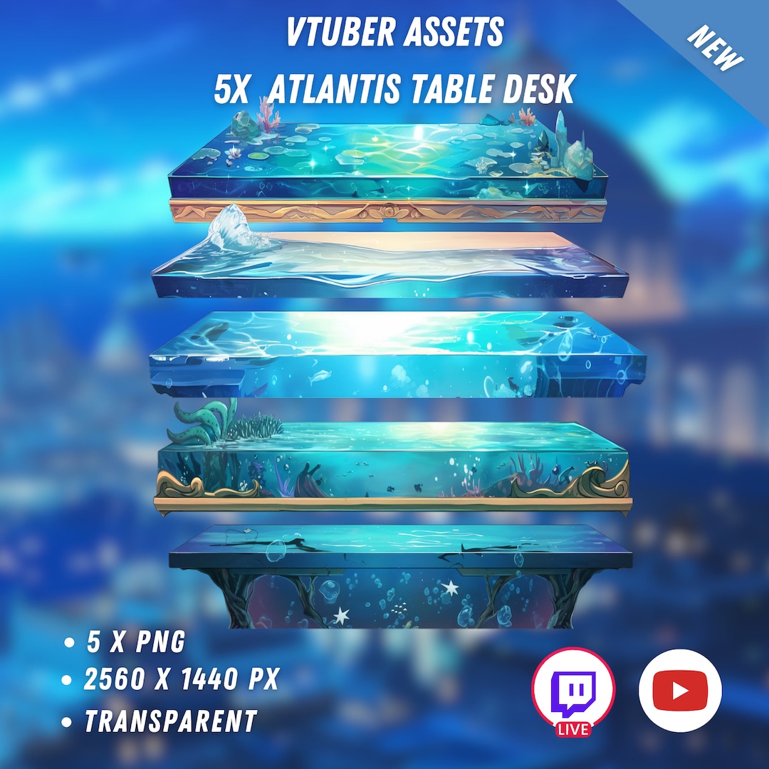 Vtuber Atlantis Table Desks 5x | Pngtuber | Transparent Props | Cute ...