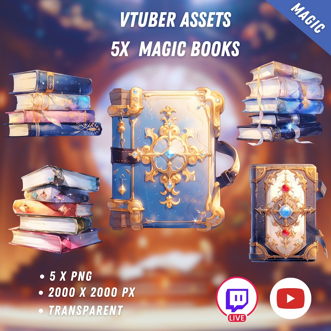 5x Vtuber Magical Books Assets | Ancient Grimoire | Cute Props | Anime ...