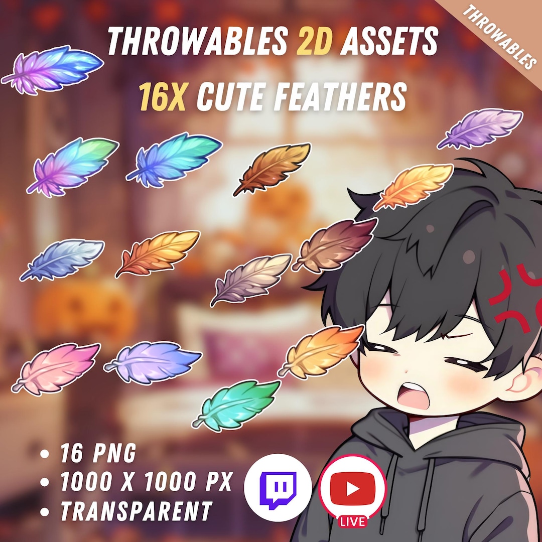 Bundle of Throwable Cute Feathers Assets 16x | Transparent | Kawaii ...