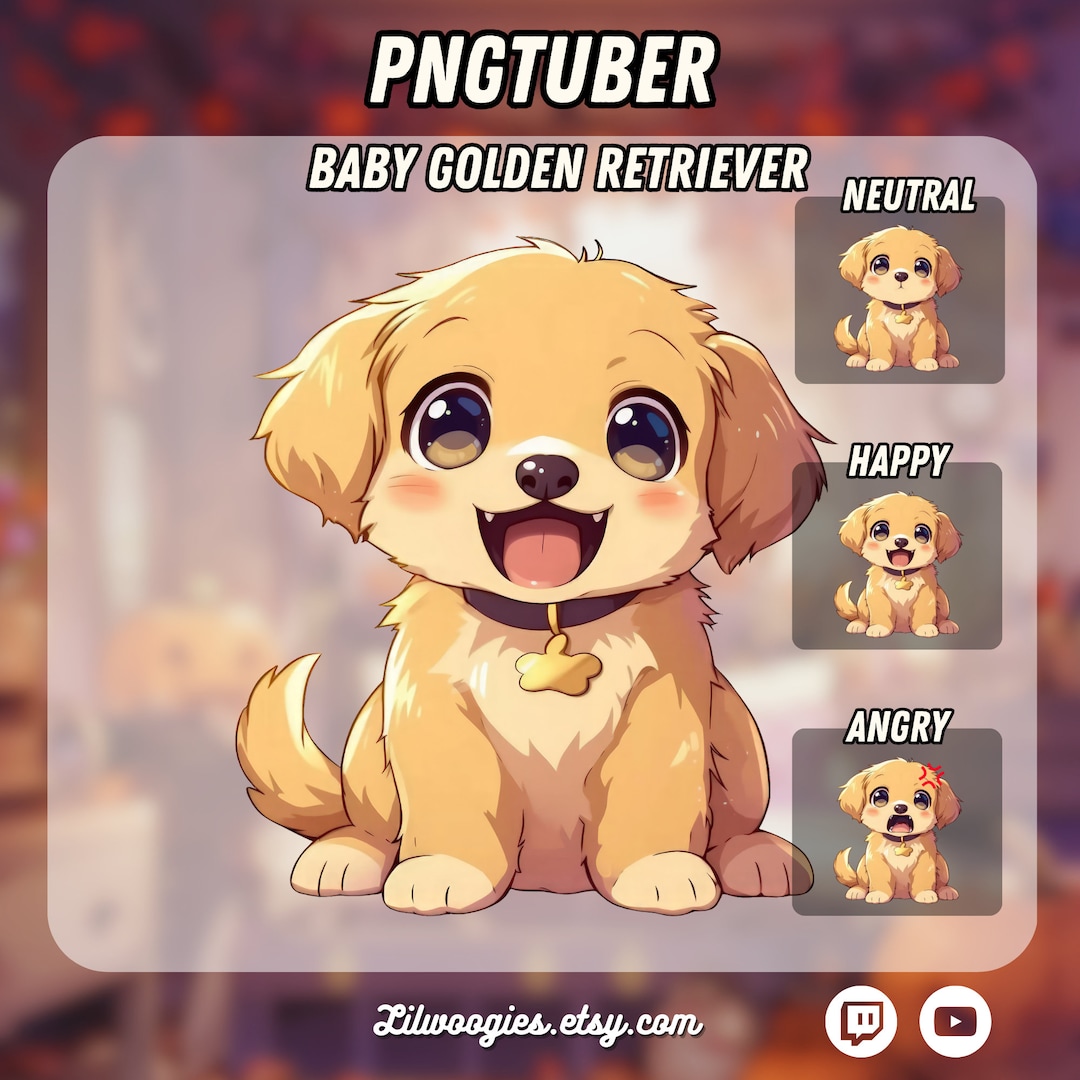 Pngtuber Chibi Golden Retriever Dog | Kawaii | Ready for Twitch | Vtuber Avatar Streaming ...