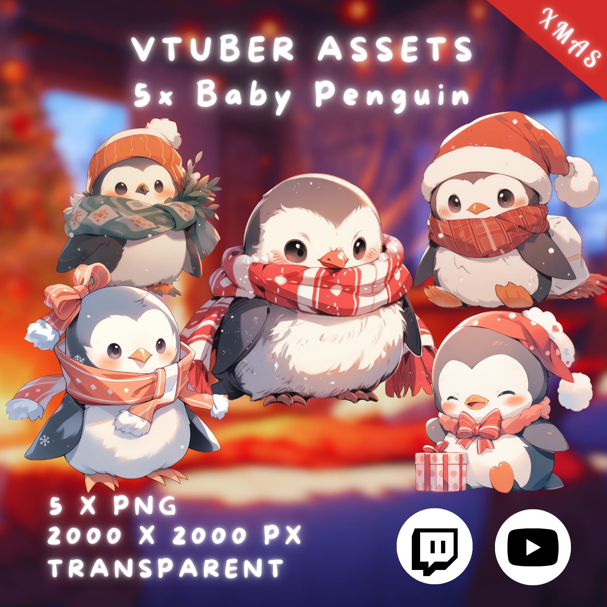 5x Vtuber Baby Christmas Penguin Transparent Cute Pets Kawaii Fawn Cozy ...