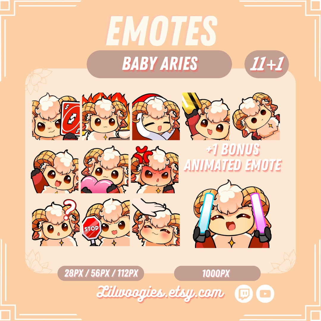 Astrology Aries Twitch Emotes, Twitch Sub Emotes, Chibi Zodiac Emotes ...