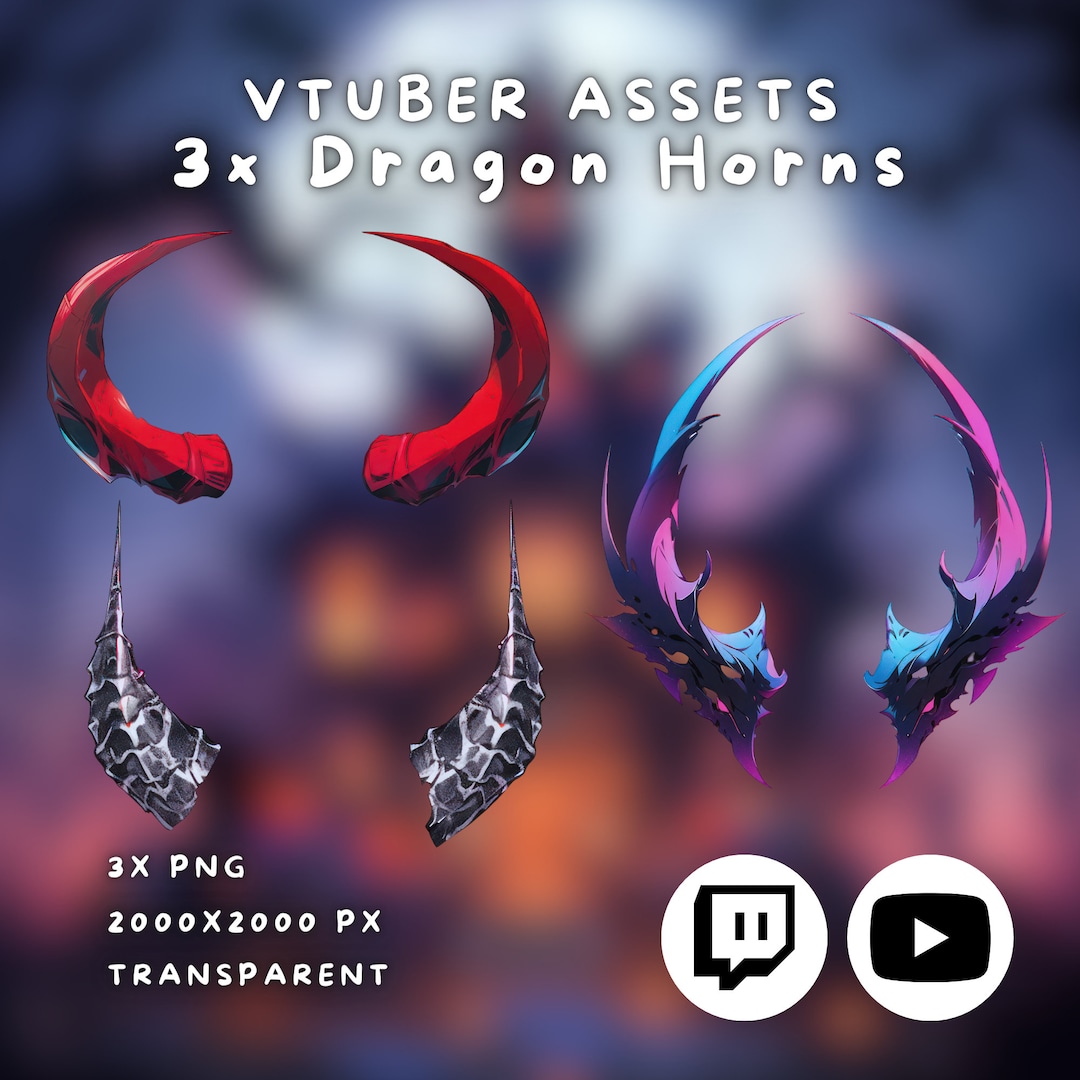3x VTUBER Dragon Horns | Halloween | Spooky Cute | Kawaii | Digital ...
