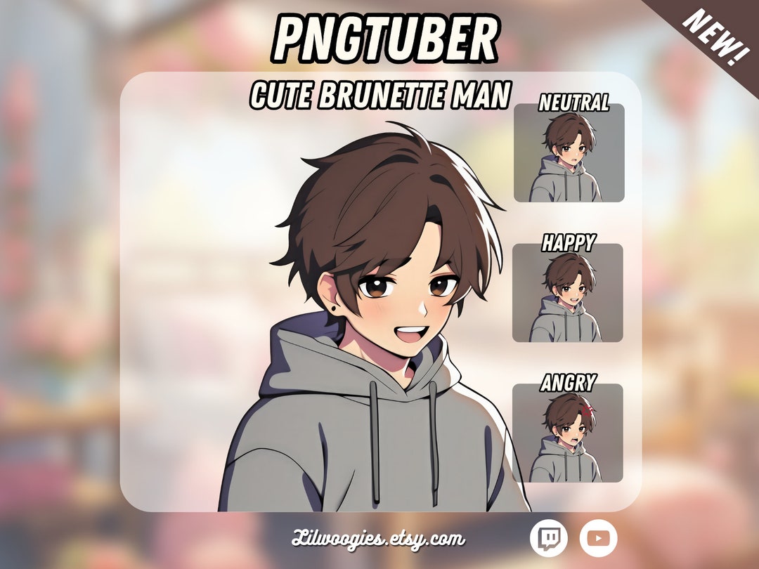 Cute Brown Hair Boy Pngtuber | Kawaii | Ready for Twitch | Vtuber ...