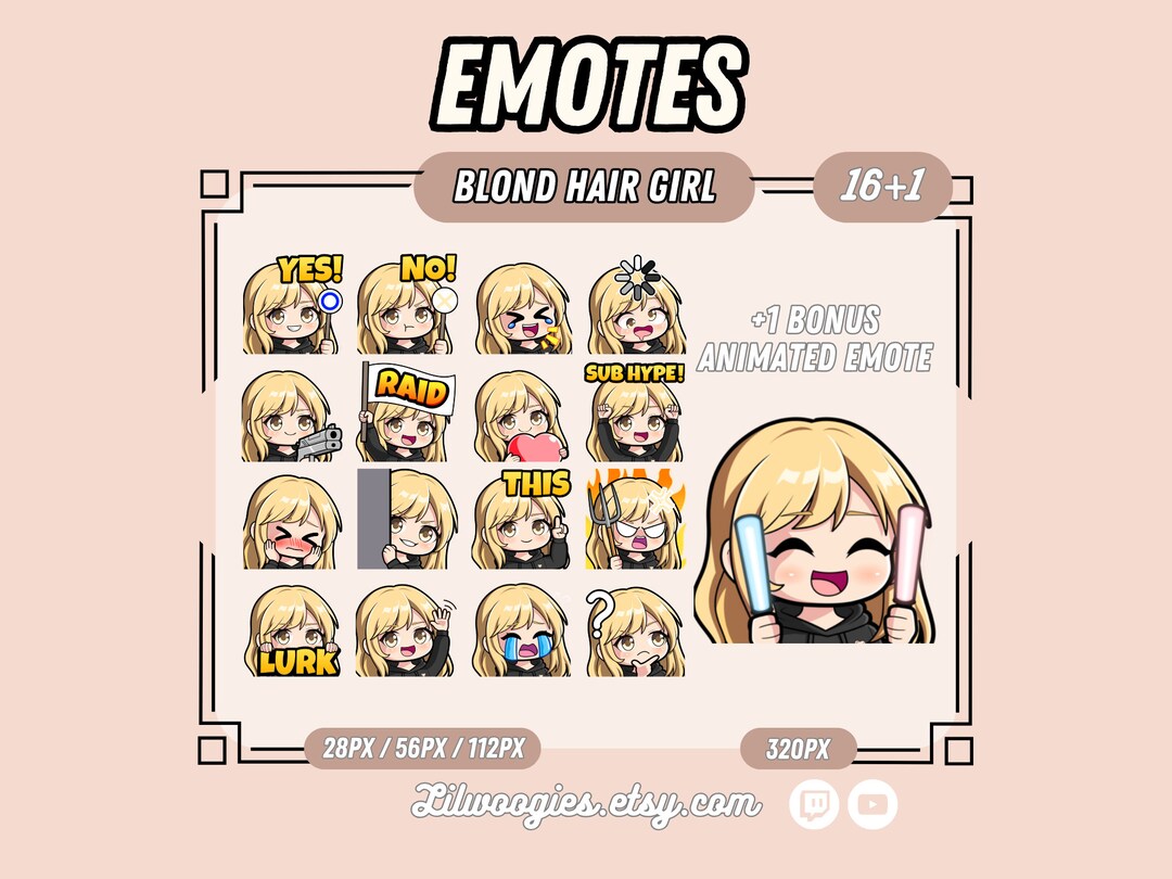 16x Blond Hair Girl Twitch Emotes, Twitch Sub Emotes, Chibi Emotes ...