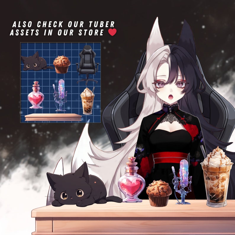 Cute Kitsune Girl Miko Pngtuber | Kawaii | Ready for Twitch | Vtuber ...
