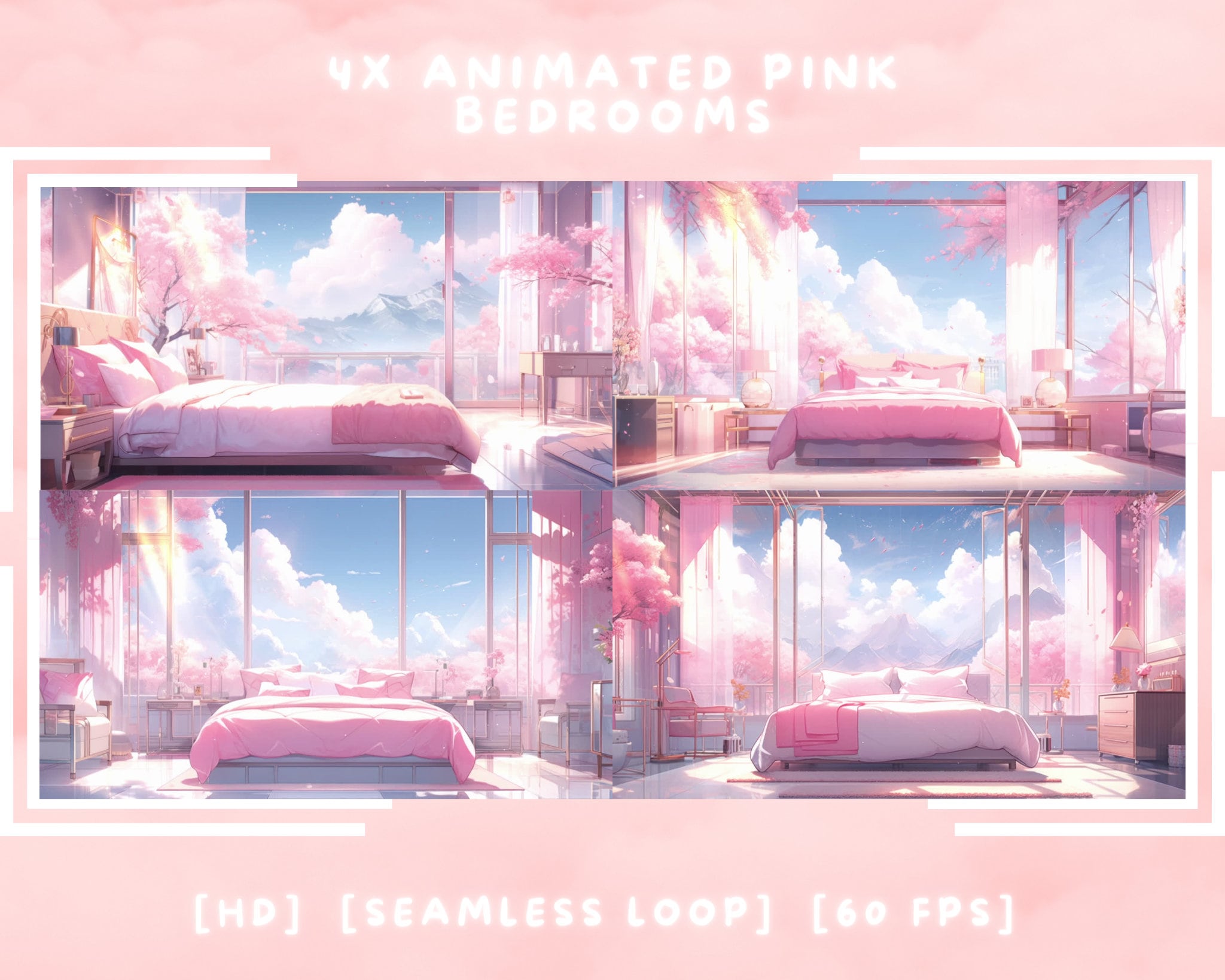 Animated Pink Bedrooms Background | Vtuber Overlay | Twitch Stream ...
