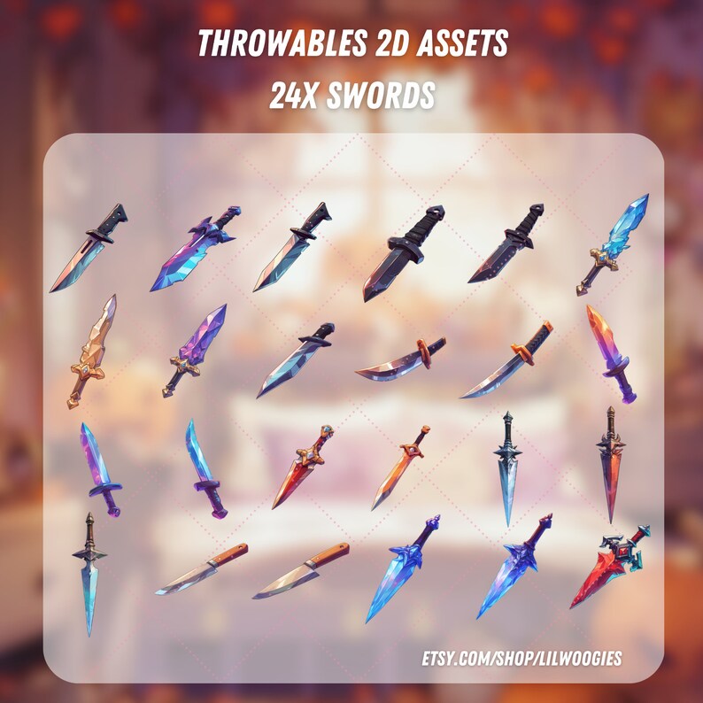 Bundle of Throwable Cute Swords Assets 24x | Transparent | Kawaii | 2D ...