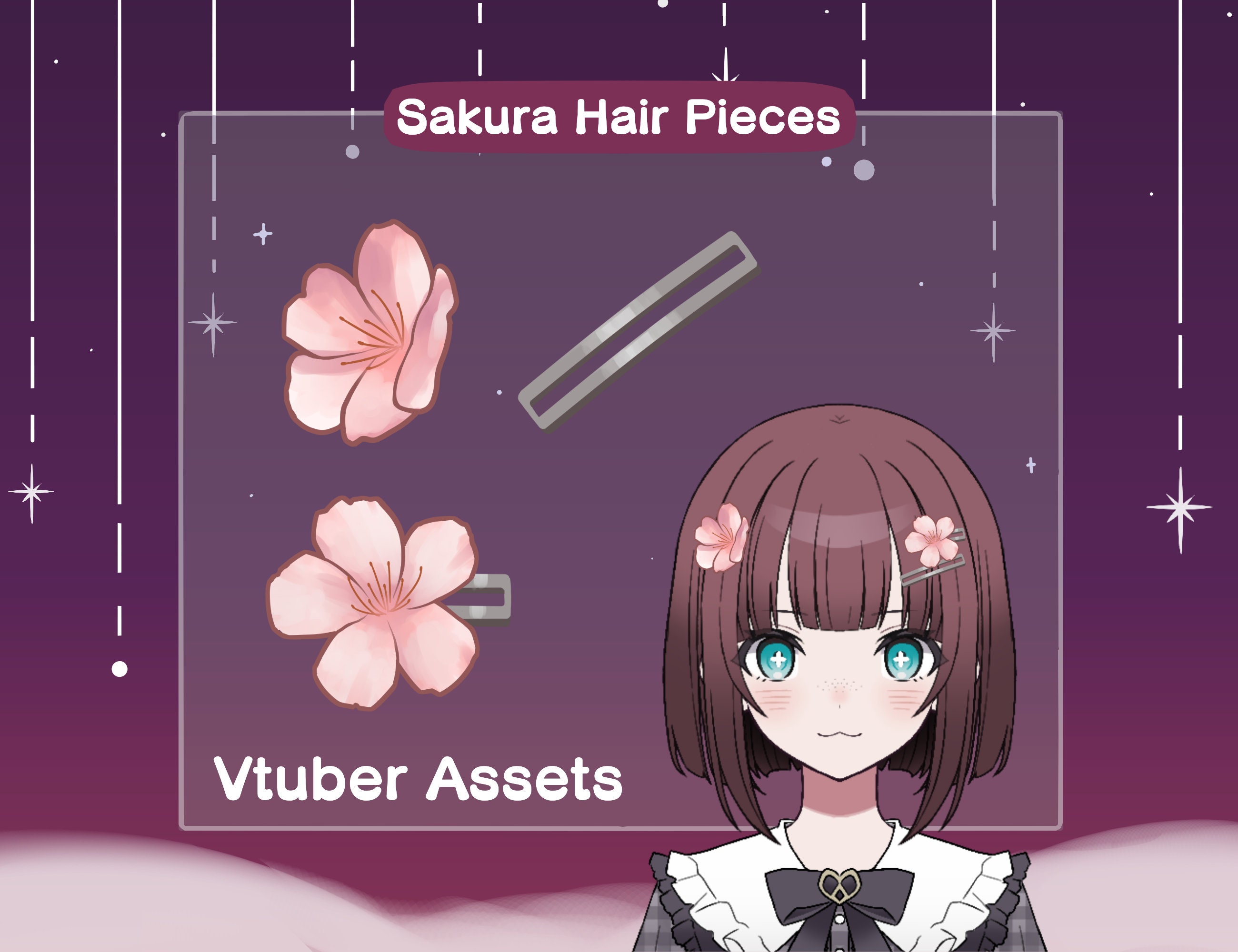 Vtuber Cherry Blossom Hair Clips Assets| Sakura Hair Clips | Pink ...