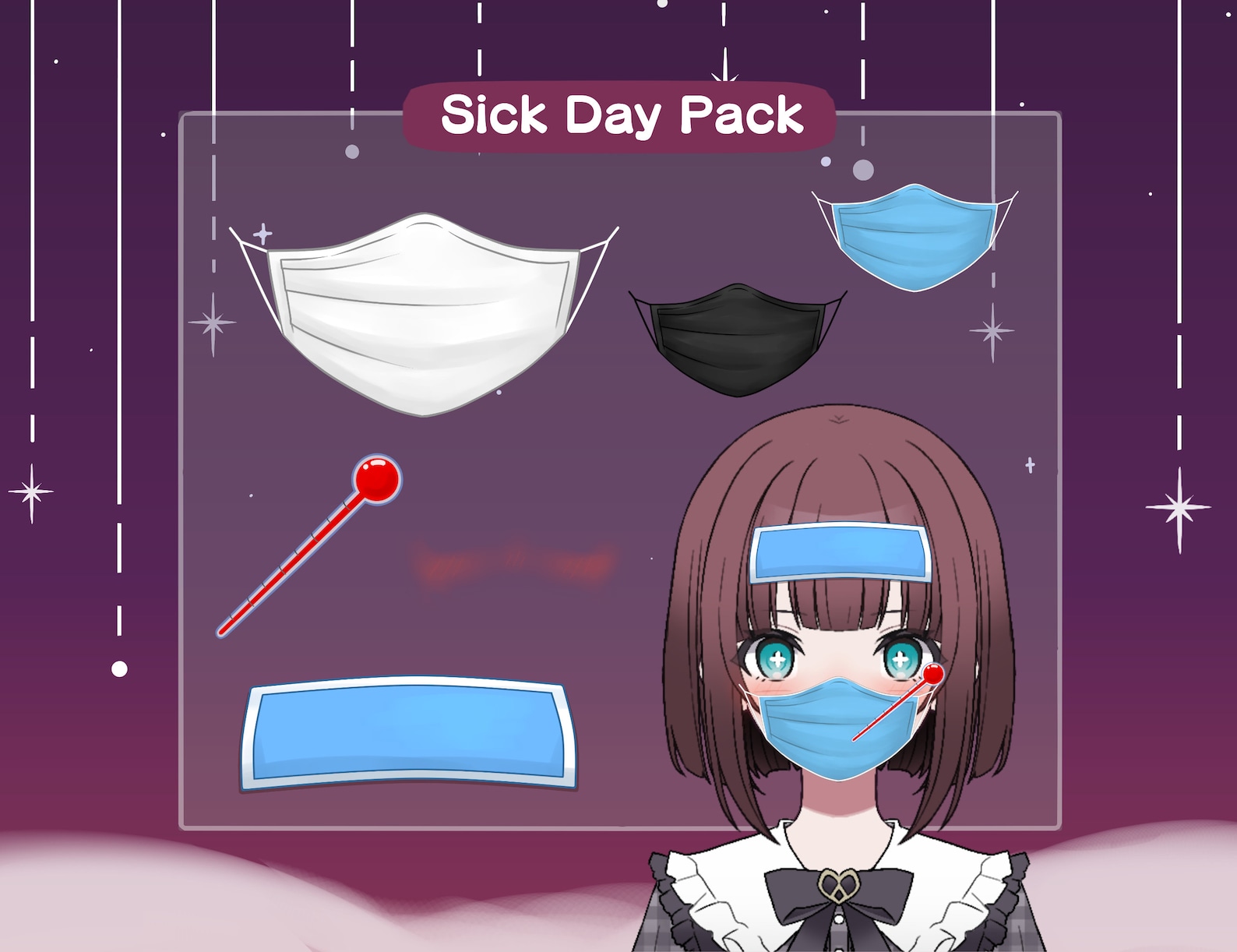 Vtuber Sick Face Mask Thermometer Pack Assets | Fever Cooling Pad ...