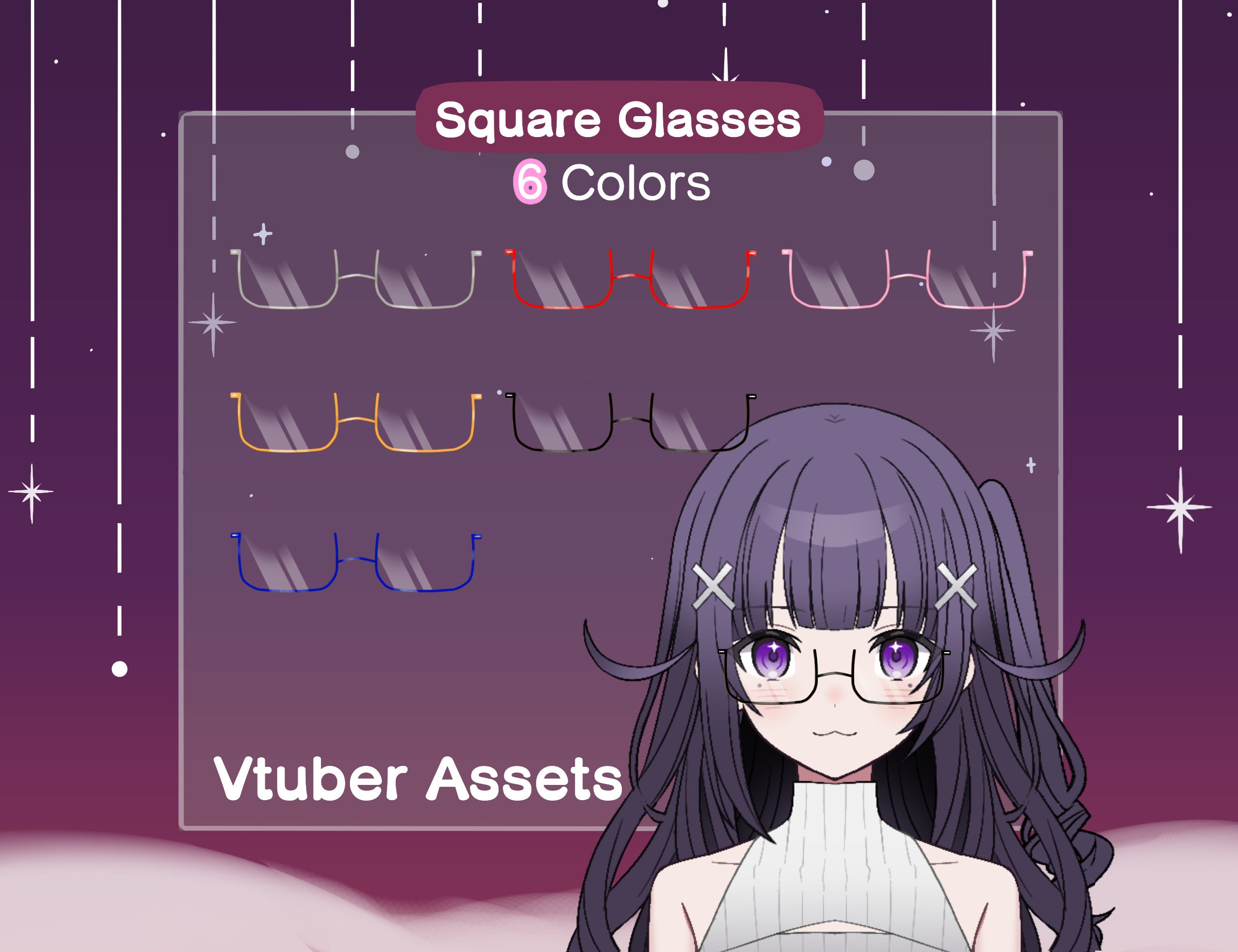 Vtuber Square Glasses Assets Rectangle Glasses 6 Colors Silver Red Pink Gold Black Blue Etsy