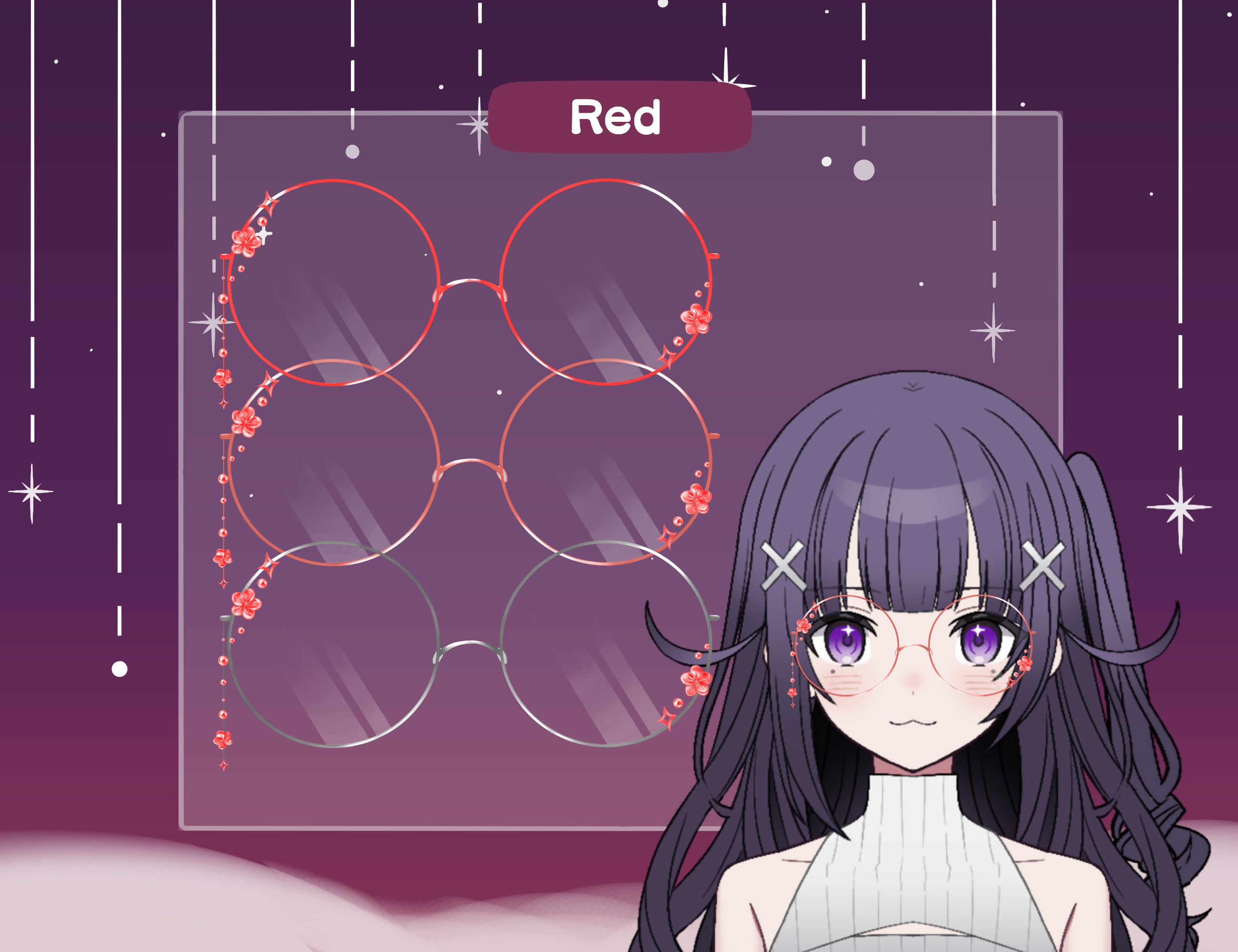 Vtuber Flower Glasses Asset Pearl Flower Glasses Flower Circle Glasses Pink Red Purple Orange