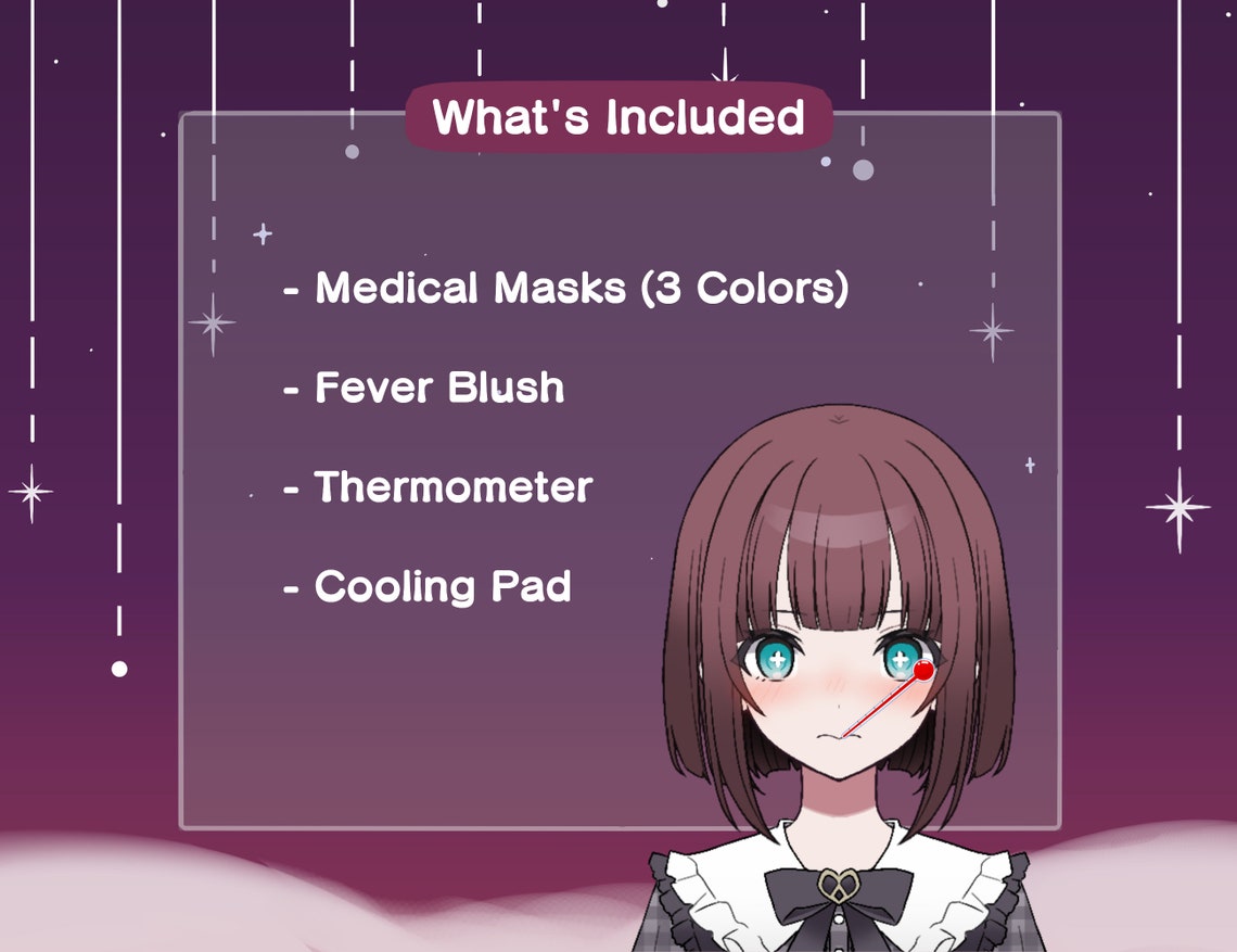 Vtuber Sick Face Mask Thermometer Pack Assets Fever Cooling Pad Bundle ...