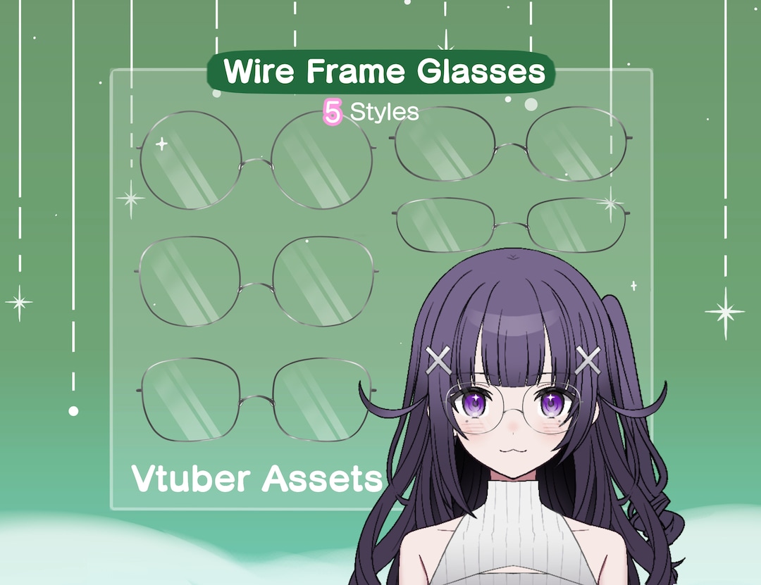 Vtuber Glasses Assets | Thin Rectangle Glasses | Circle Glasses | Wire ...