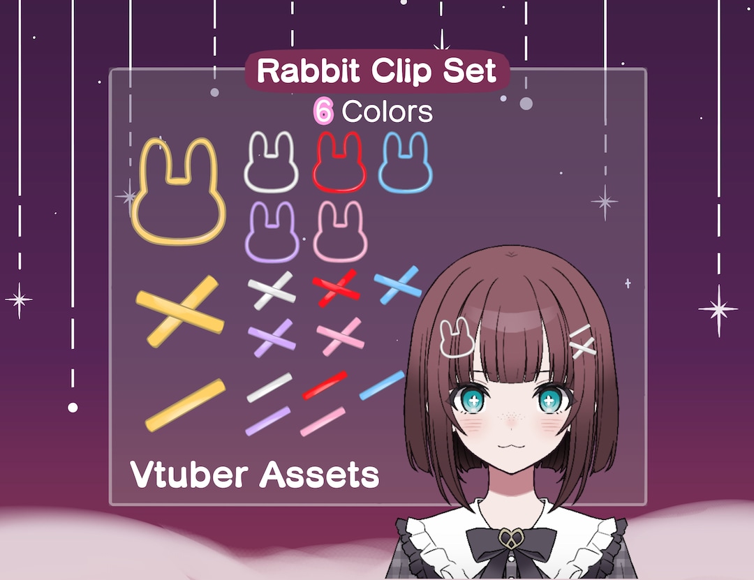 Vtuber Rabbit Bunny Hair Clips Assets | Animal Accessory | 6 Colors ...