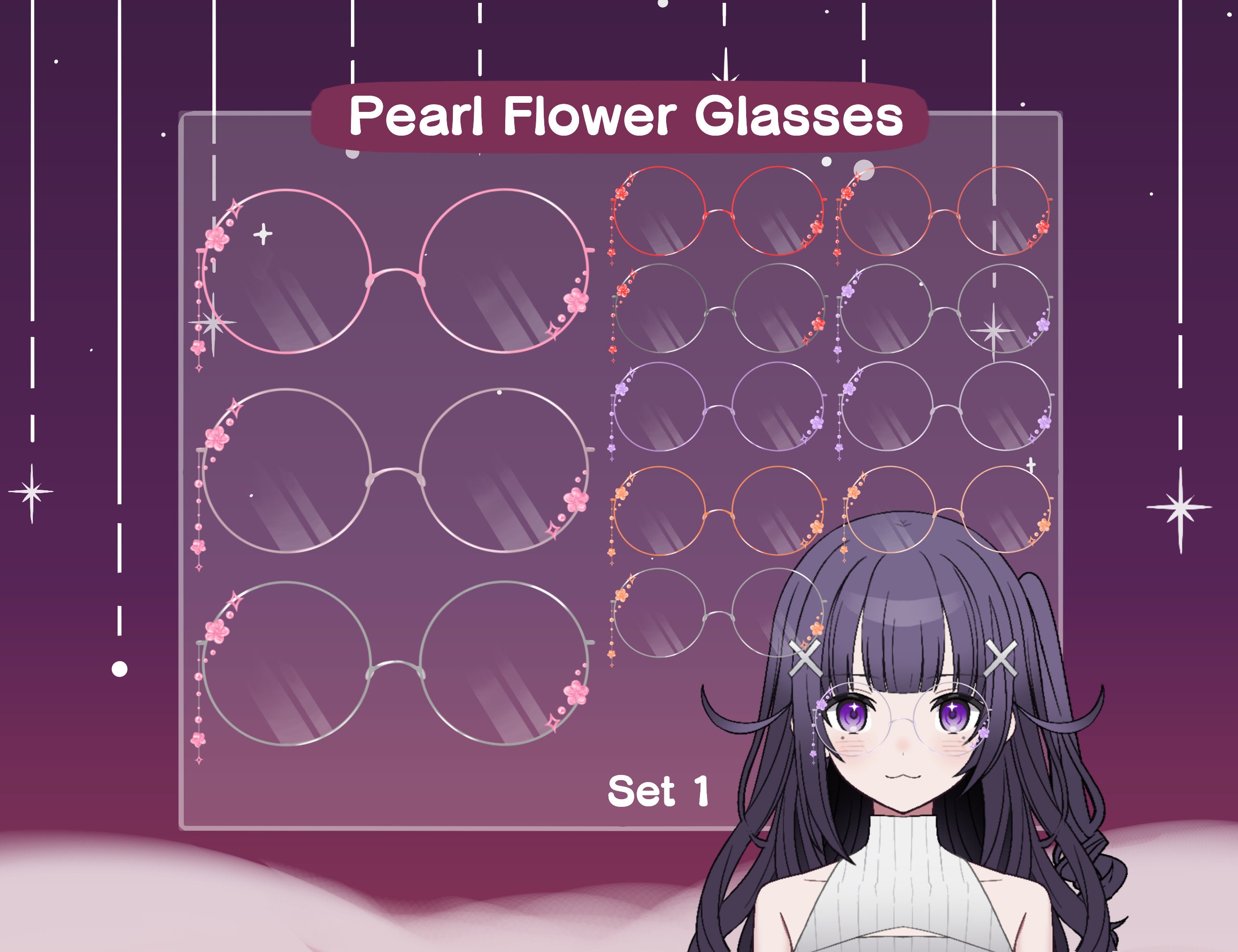 Vtuber Flower Glasses Asset Pearl Flower Glasses Flower Circle Glasses ...