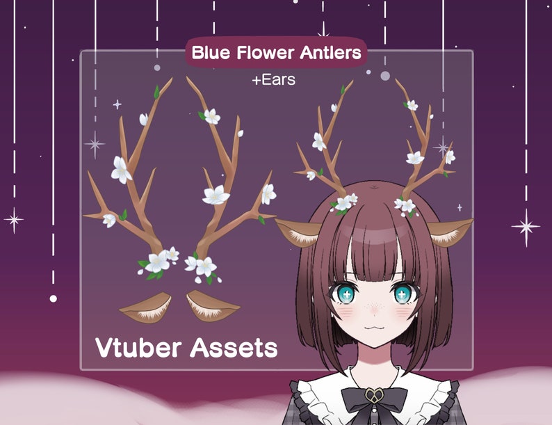 Vtuber Blue Flower Antlers and Ears Assets Cherry Blossom Antlers ...
