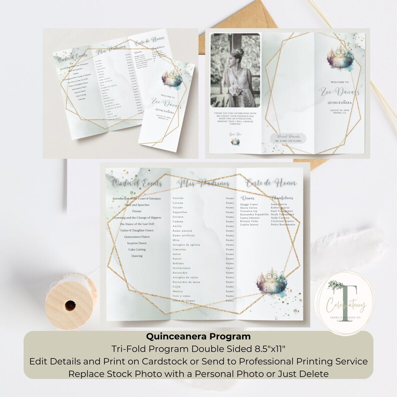 Quinceañera Invitation, Printable Program, EDITABLE TEMPLATE, Mis ...