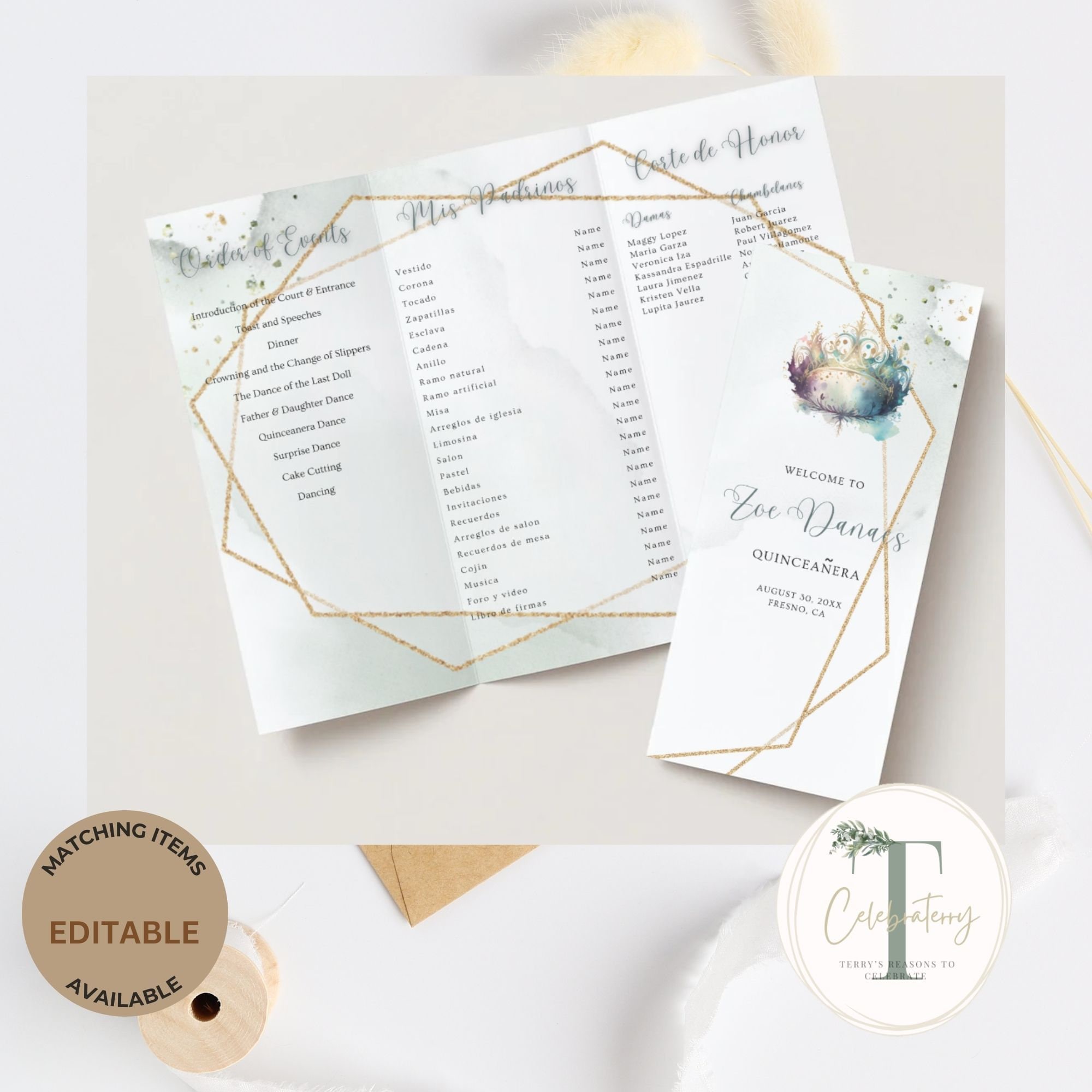 Quinceañera Invitation, Printable Program, EDITABLE TEMPLATE, Mis ...