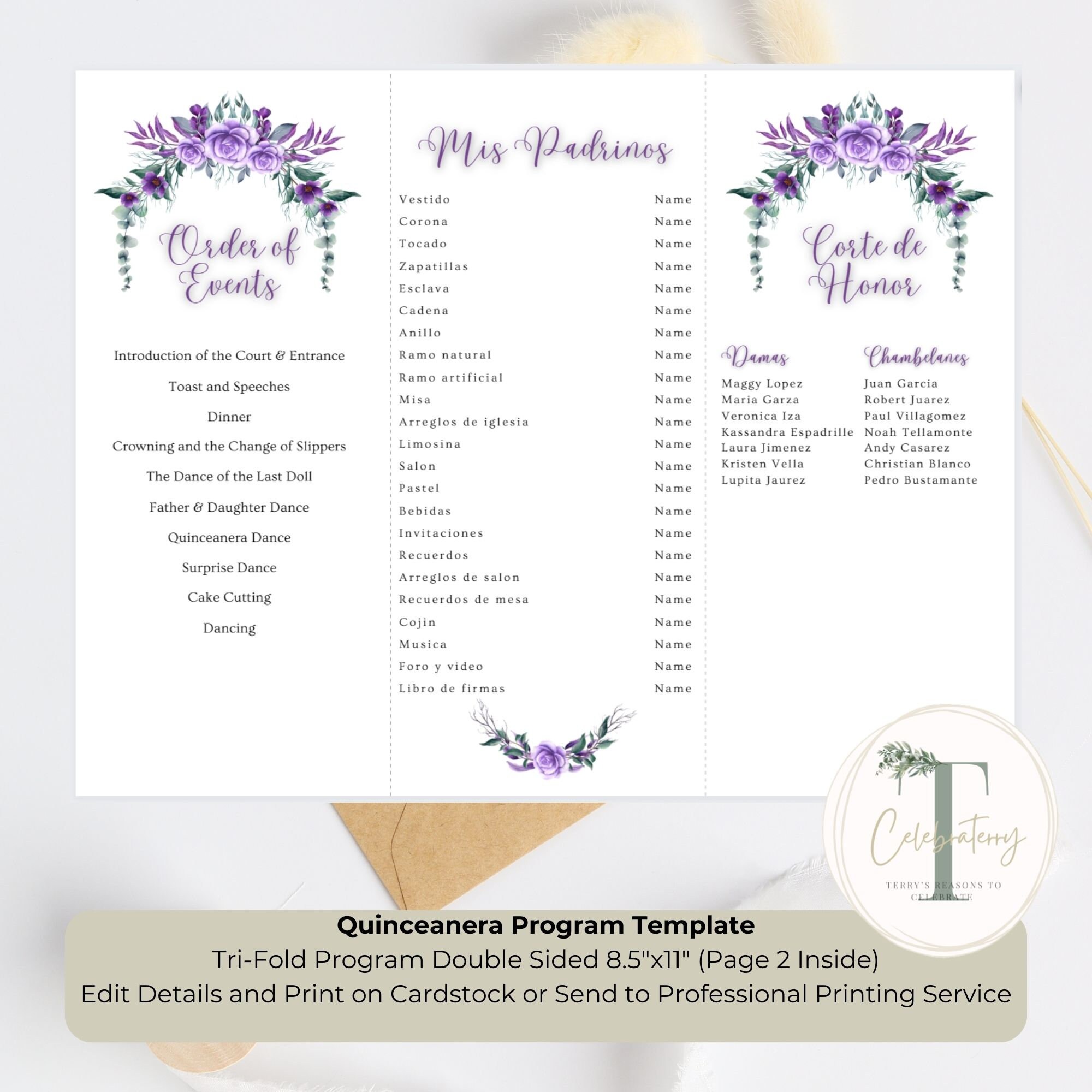 Quinceañera Invitation, Printable Program, EDITABLE TEMPLATE, Mis ...