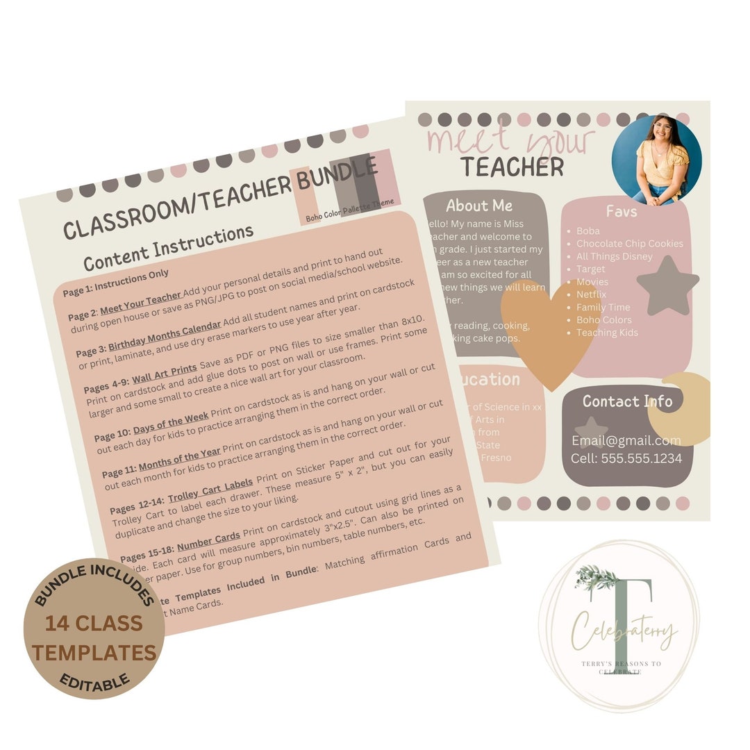 Boho Classroom Editable Template Bundle, Name Cards, Affirmation Cards ...