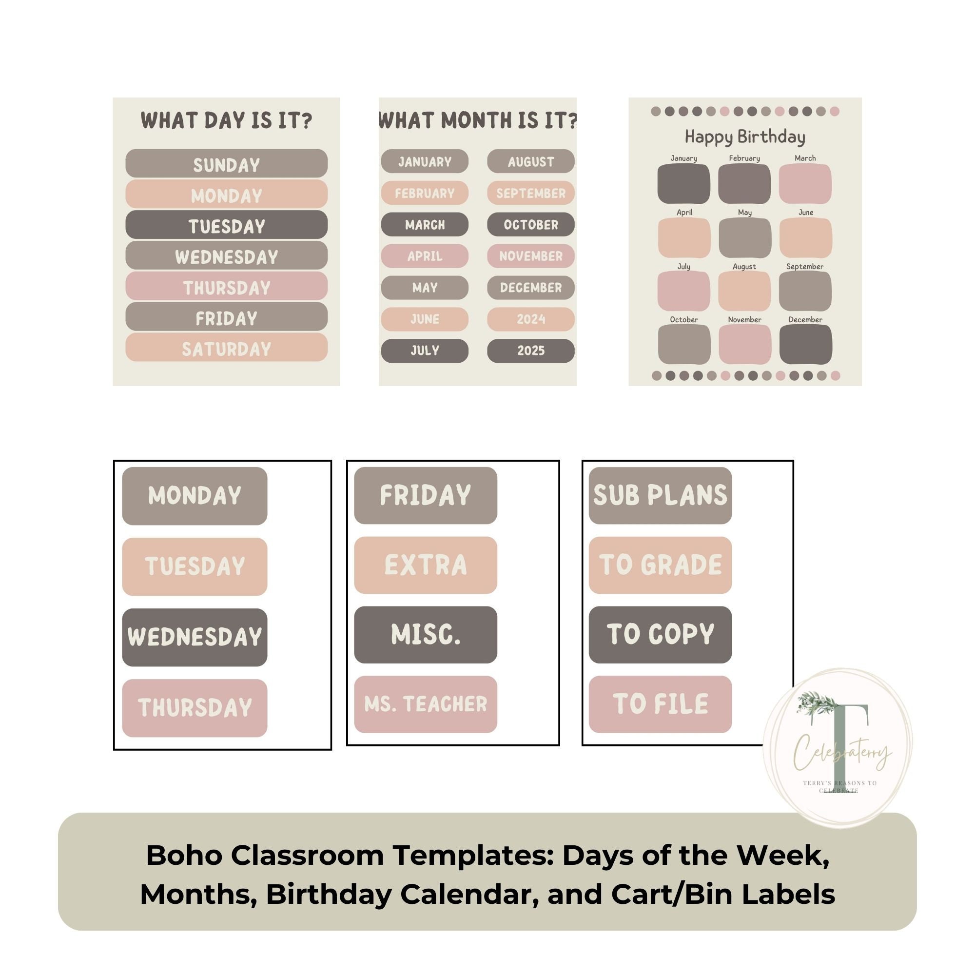 Boho Classroom Editable Template Bundle, Name Cards, Affirmation Cards ...