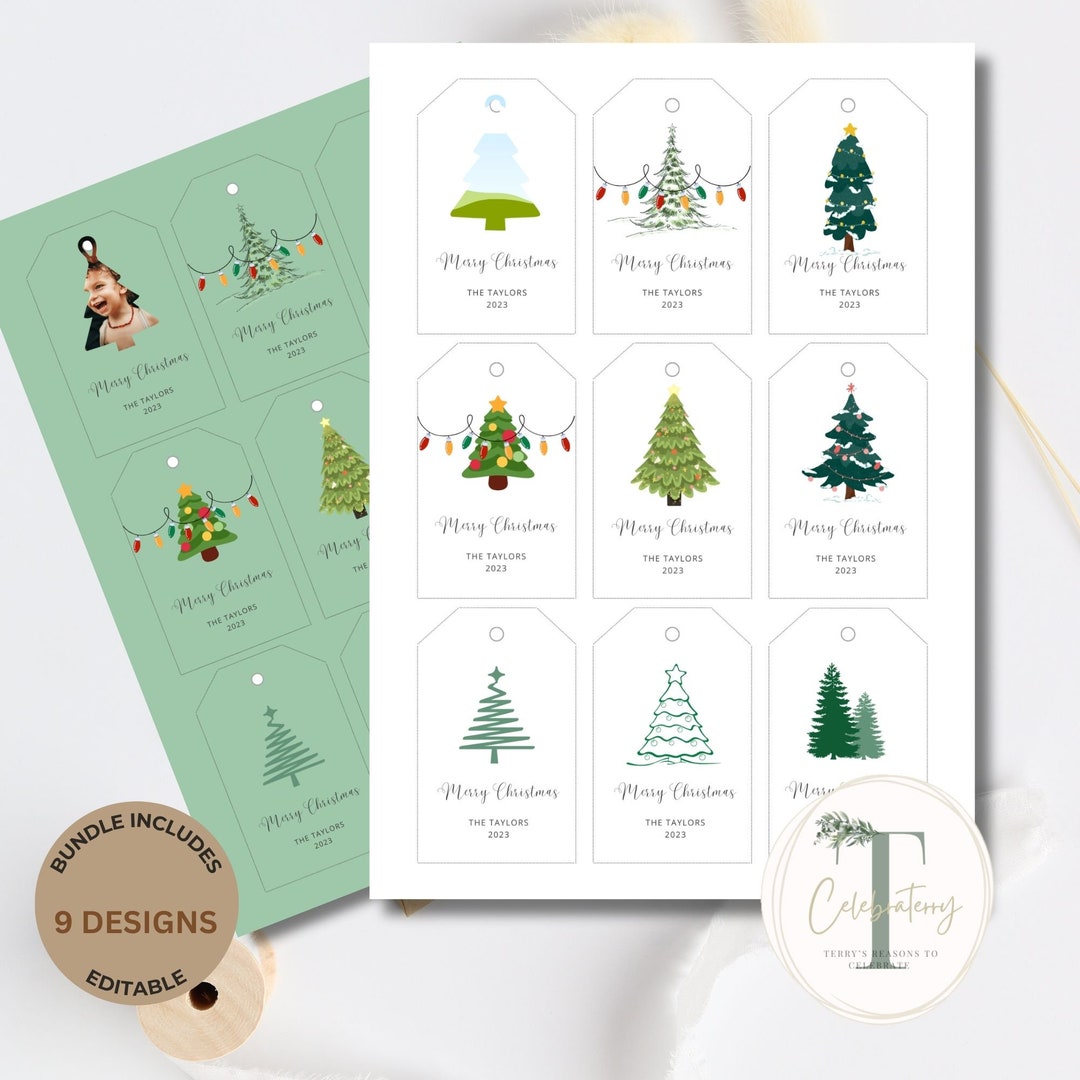 Editable Christmas Gift Tags, Personalized Xmas Tree Design (digital ...