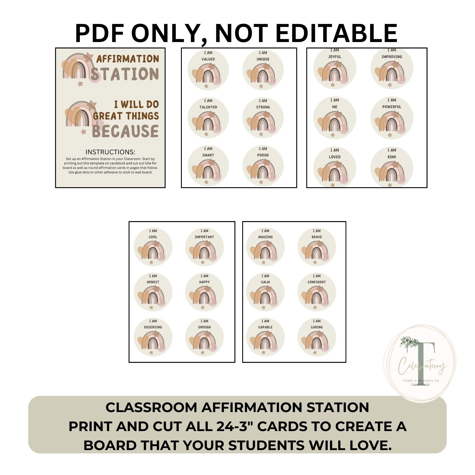 Boho Classroom Editable Template Bundle, Name Cards, Affirmation Cards ...