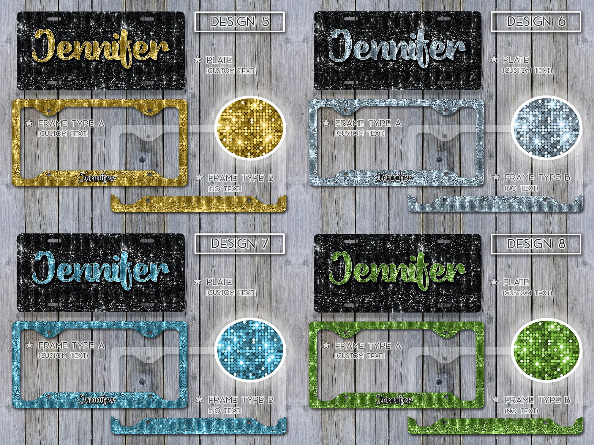 12 Glowing Disco Sequin Glitter License Plates Frames, Personalized ...