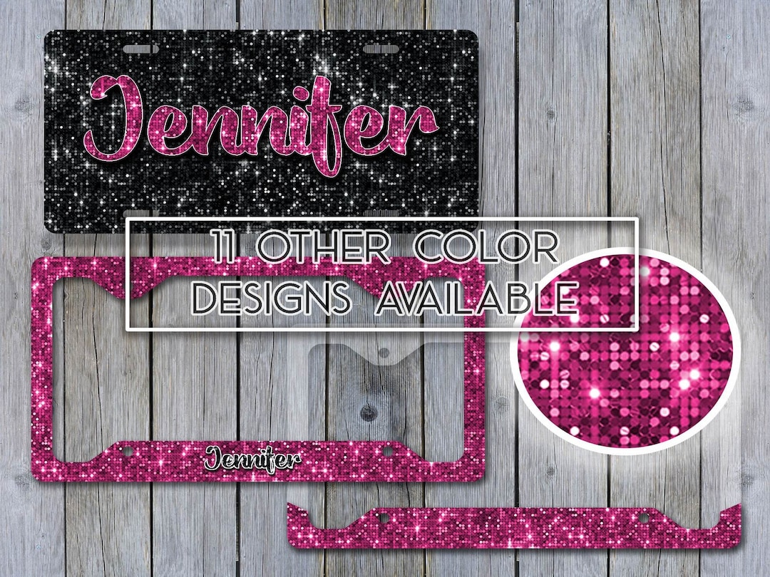 12 Glowing Disco Sequin Glitter License Plates Frames, Personalized ...