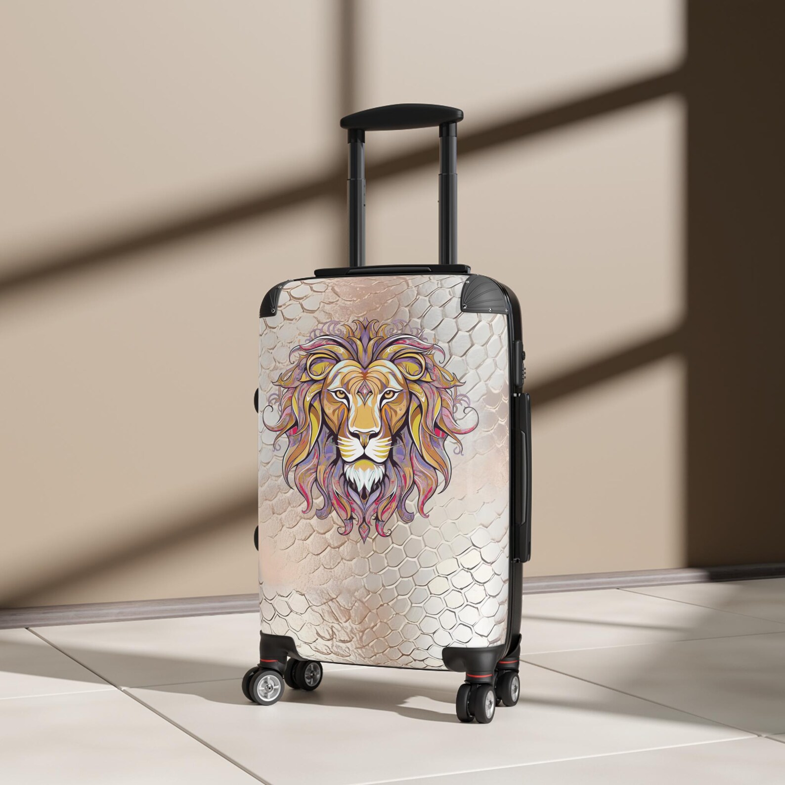 Stylish Lion Print Hard Case Luggage, Unique Shimmering Snakeskin ...