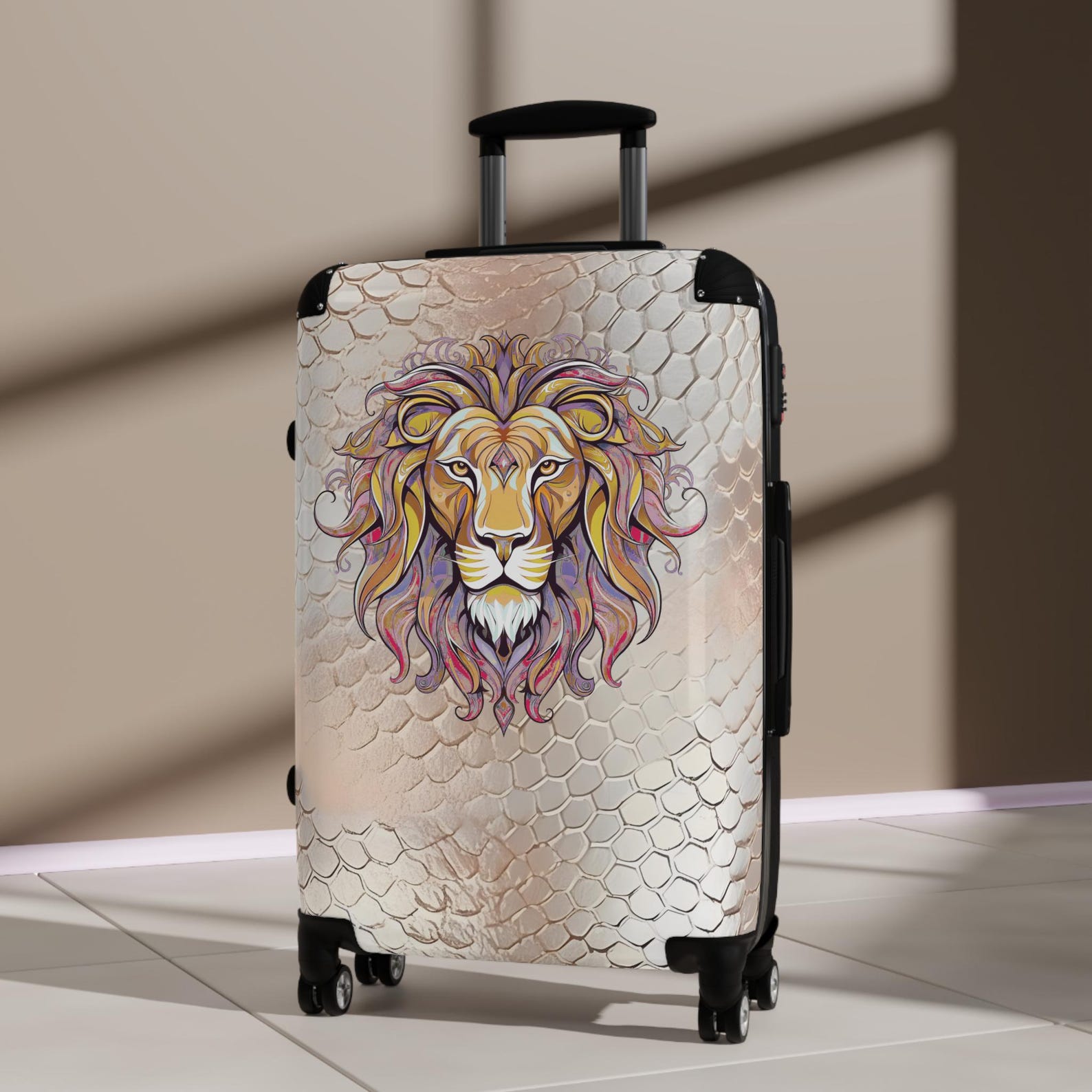 Stylish Lion Print Hard Case Luggage, Unique Shimmering Snakeskin ...