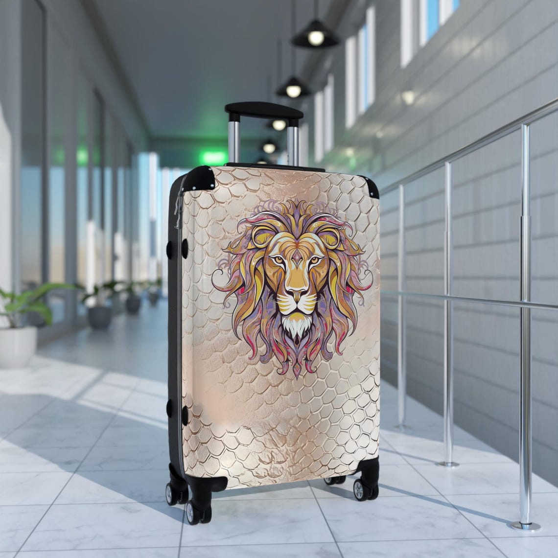 Stylish Lion Print Hard Case Luggage, Unique Shimmering Snakeskin ...