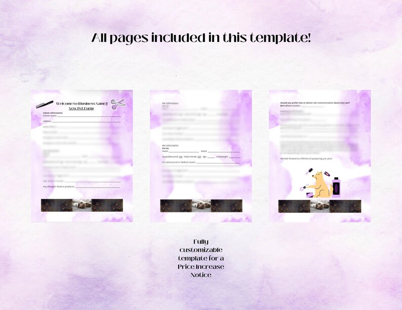 Dog Grooming Intake Form for New Pet, Pet Grooming Salon Essentials ...