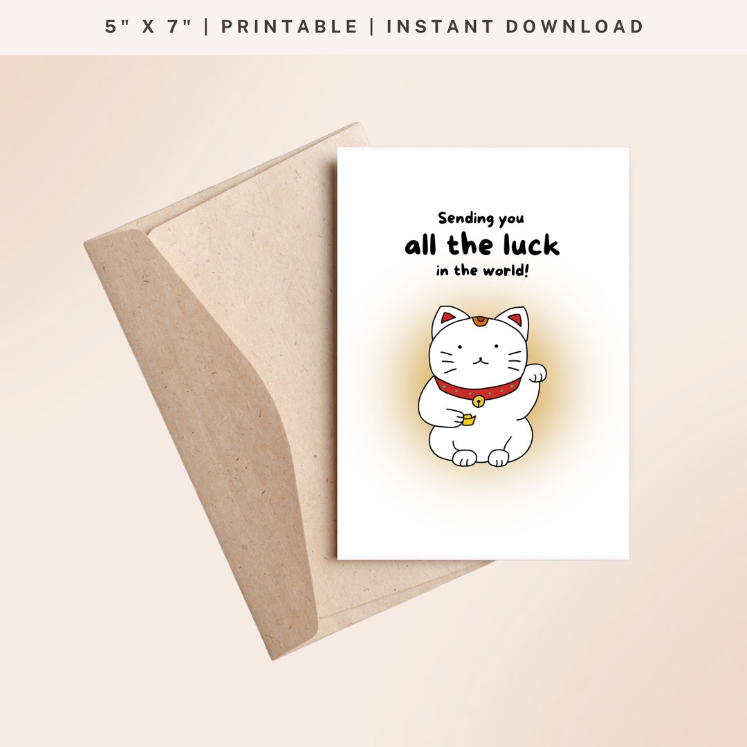 Lucky Cat Printable Card Card for Friend Sending Good Luck Instant ...