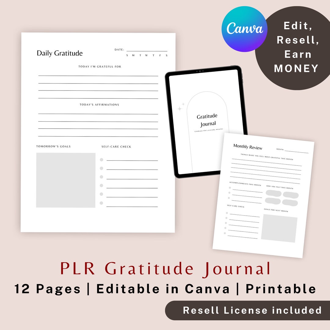 PLR Gratitude Journal | Editable on Canva | Resell Right | Digital ...