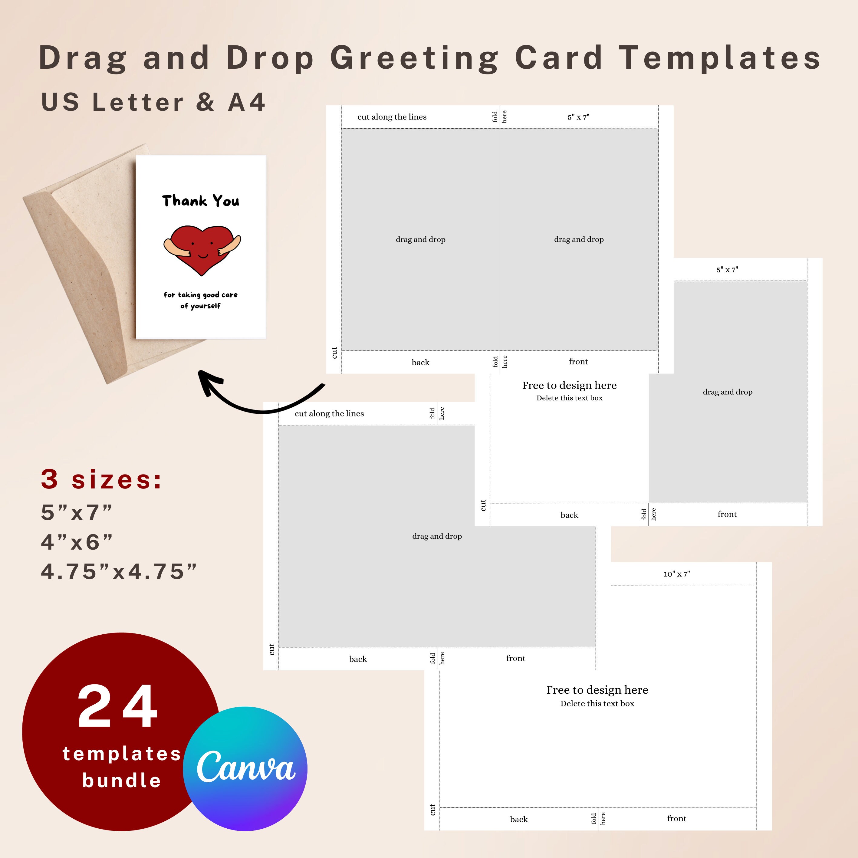 Drag and Drop Greeting Card Templates Editable Canva - Etsy