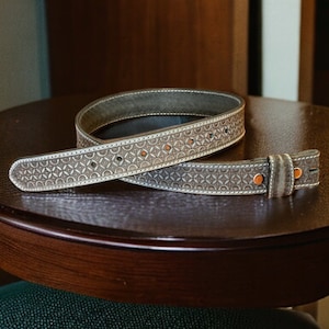 Men's Western Full Grain Genuine Leather Belt Embossed Belt 1.5" Thick ...