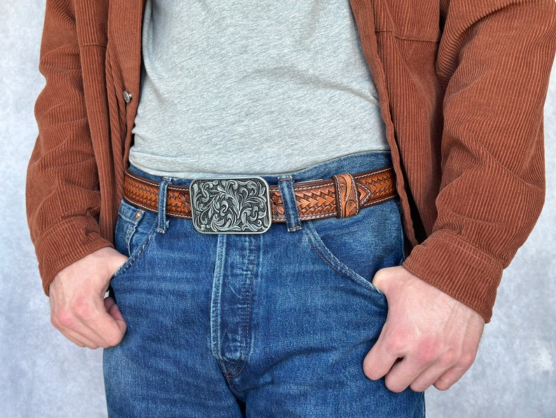 Men's Western Full Grain Genuine Leather Belt 1 1/2" With Cowboy Buckle ...