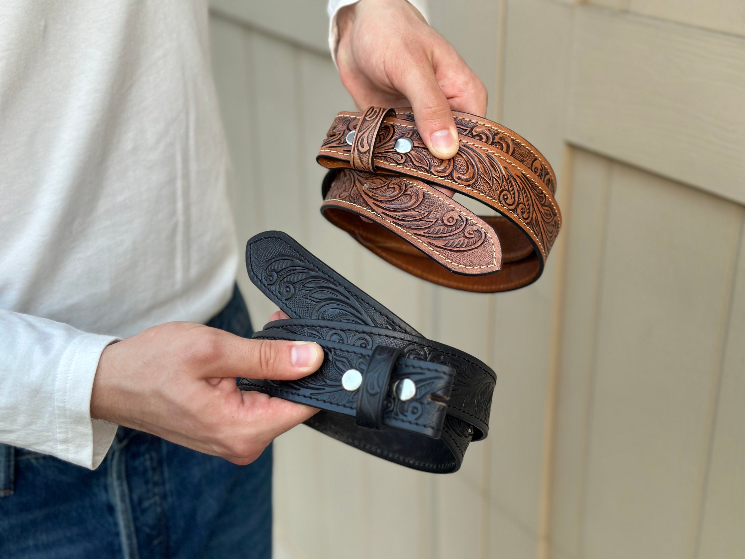 Men's Western Full Grain Genuine Leather Belt Cowboy Belt Without ...