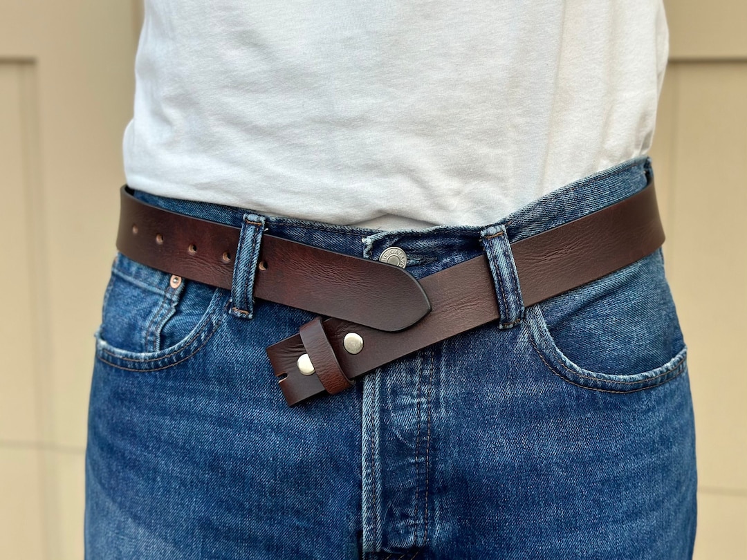 Genuine Leather Men's Handmade Western Belt Without Buckle Full Grain ...