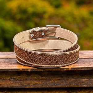 Men's Western Full Grain Genuine Leather Belt Embossed Belt 1.5" Thick ...