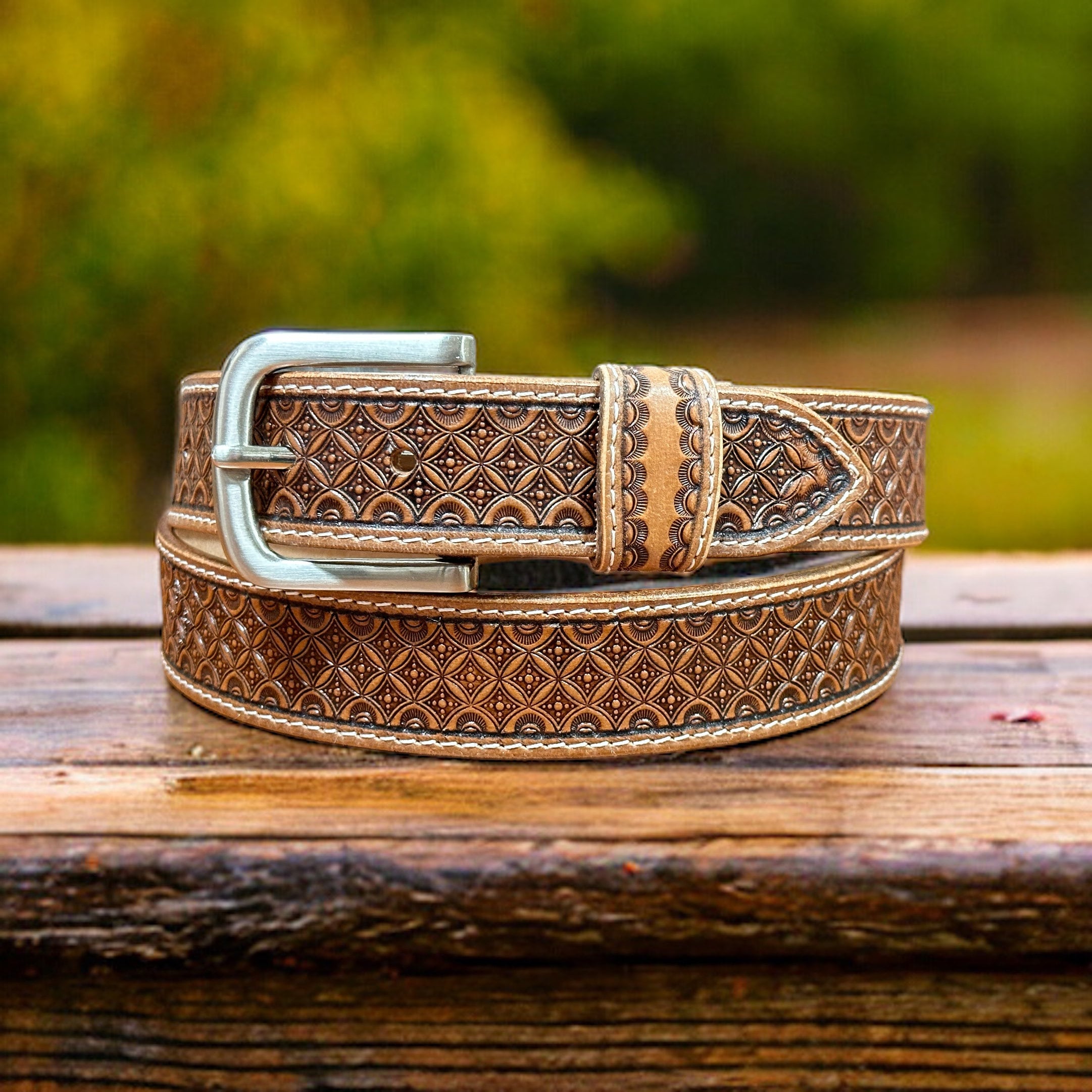 Men's Western Full Grain Genuine Leather Belt Embossed Belt 1.5" Thick ...