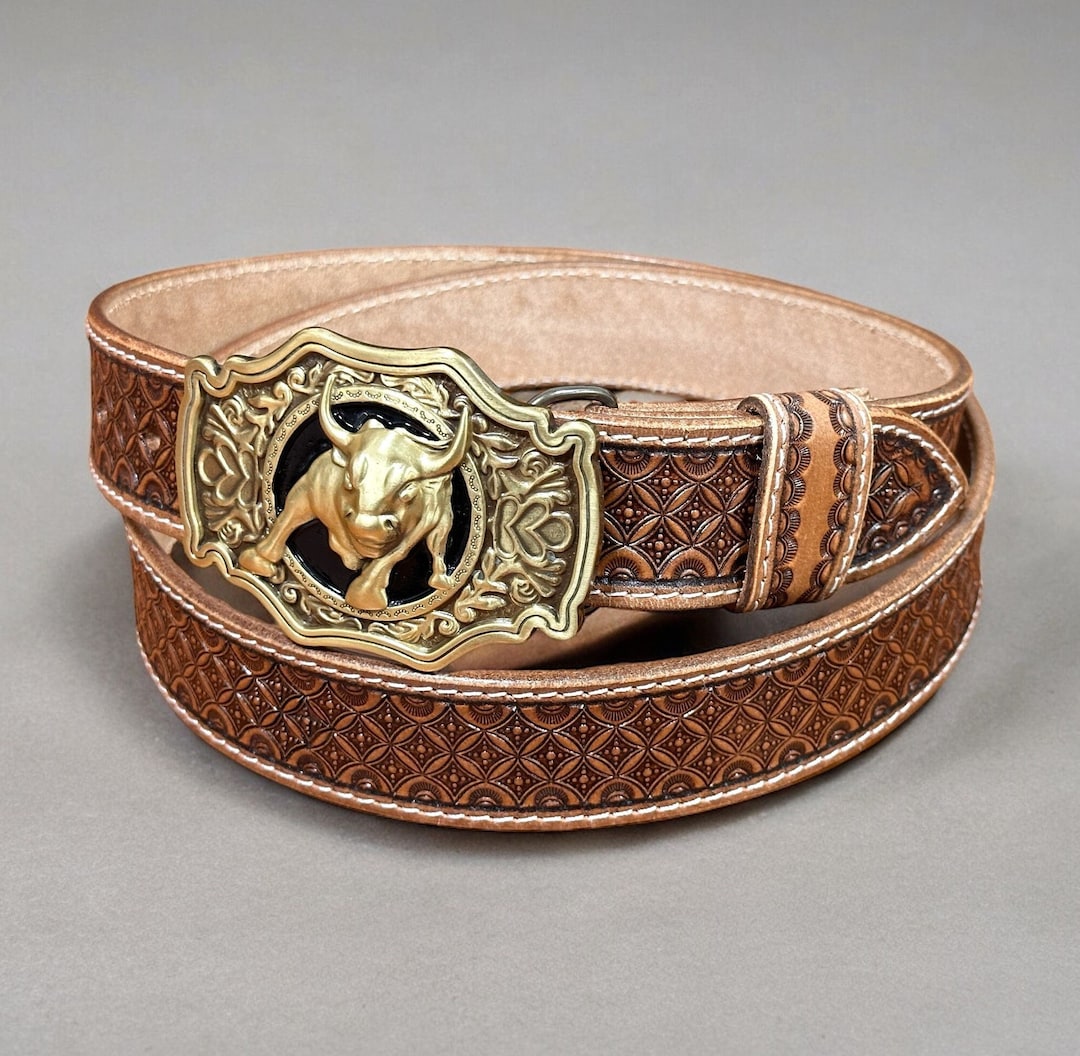 Men's Western Leather Belt Full Grain Genuine Leather With Cowboy ...