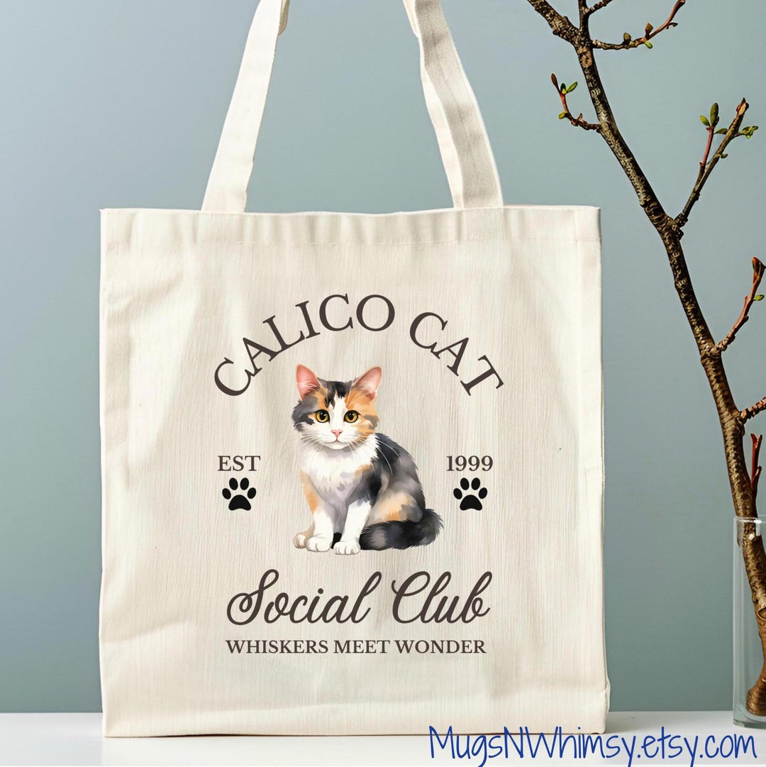 Calico Cat Social Club Tote Bag, Cat Lover Gift - Etsy