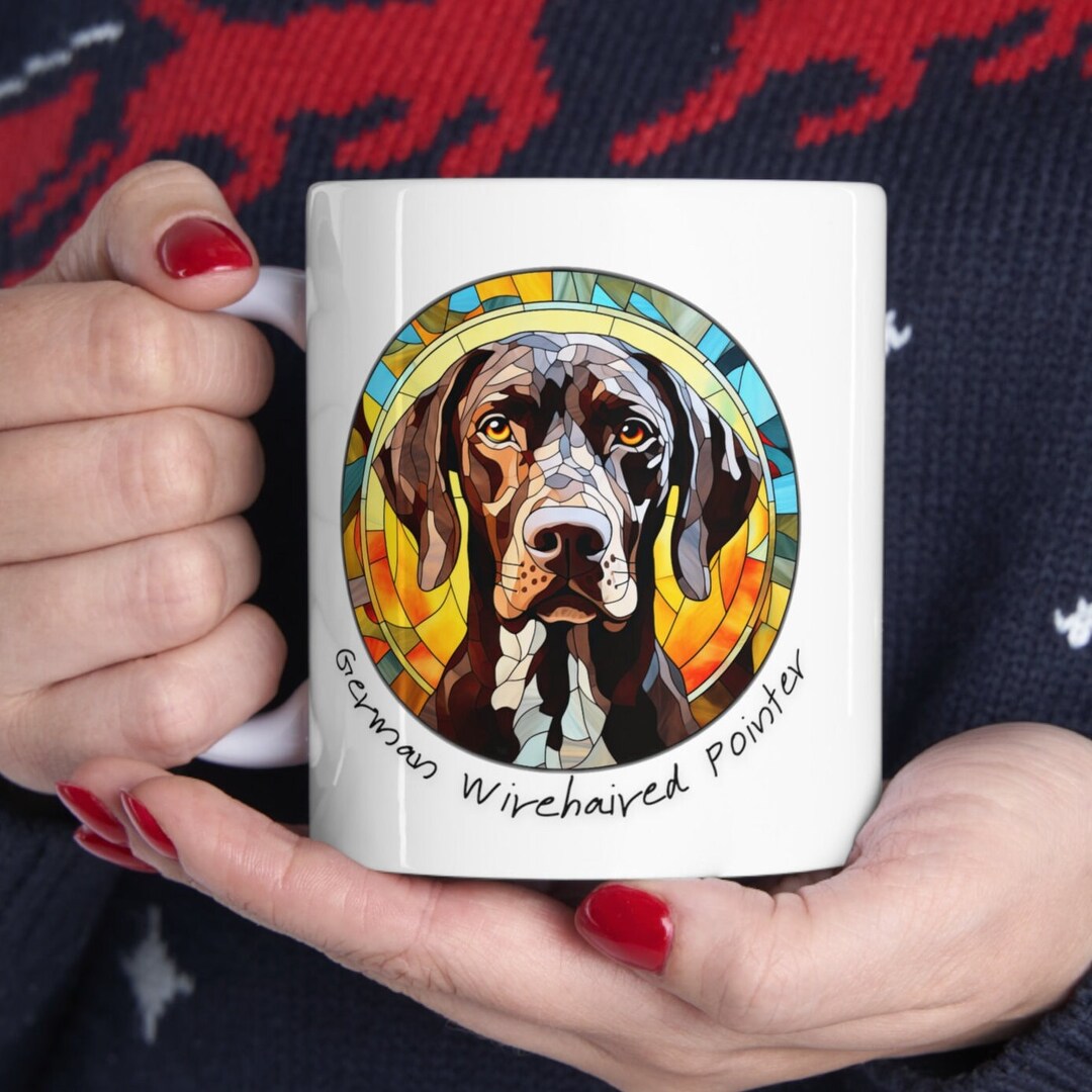 German Wirehaired Pointer Stained Glass Effect 11oz White Ceramic ...